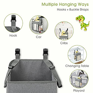 Maliton Changing Table Diaper Organizer - Baby Hanging Diaper Stacker Nursery Caddy Organizer for Cribs Playard Baby Essentials Storage (Gray)