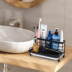 XG Glitter Sponge Holder for Kitchen Sink, Non-Slip Ktichen Sink Caddy Organizer, Bathroom Storage Organizer for Brush, Soap, Toiletries, Rustproof, Easy to Clean, Kitchen Bathroom Accessories - Black