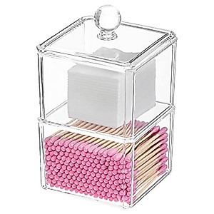 HBlife Cotton Ball and Swab Holder Organizer, Clear Acrylic Cotton Pad Container for Cotton Swabs, Q-Tips, Make Up Pads, Cosmetics and More