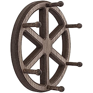 MyGift Wall Mounted Coffee Mug Holder Rack with Helm Shaped Design, Brown Solid Wood Hanging Cup Storage Rack with 6 Hooks