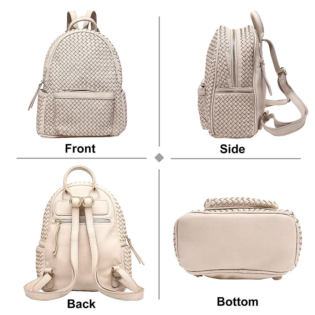 SHOMICO Women Backpack Purse Woven Trendy Stylish Casual Dayback Handbag (Large Beige Woven)