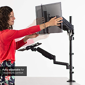 VIVO Black Dual Monitor Sit-Stand Height Adjustable Workstation, Standing Desk Mount with Pneumatic Spring, Holds 2 Screens up to 32 inches STAND-SIT2B