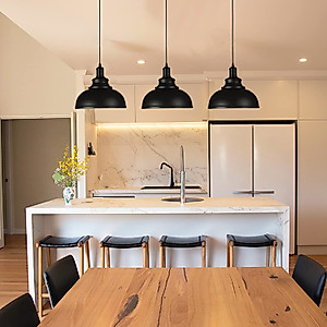 Black Dome Pendant Light Pendant Lights Fixtures Metal Hanging Ceiling Light Industrial Light Fixtures Farmhouse Pendant Light Industrial Light Fixture For Kitchen Island, Dining Room, Foyer (3 pack)