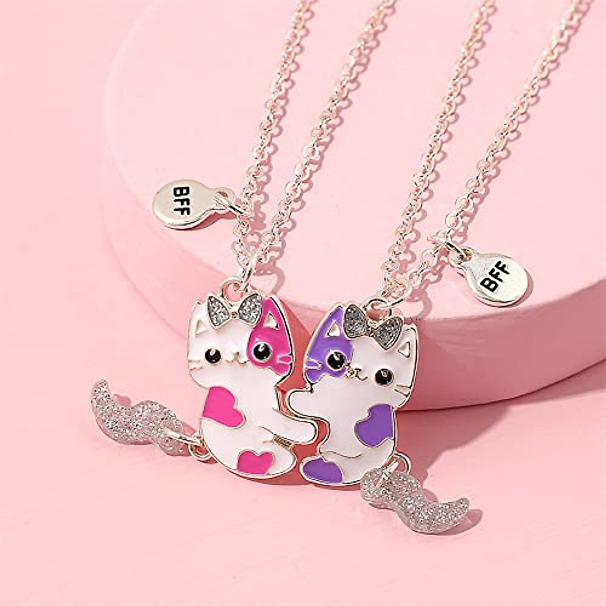 Saalort Best Friends Necklace for 2 Magnetic Split Heart Necklaces Set Friendship Gifts BFF Matching Pendant (Cat)