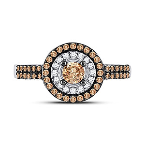 The Diamond Deal 10kt White Gold Womens Round Brown Diamond Circle Solitaire Ring 3/4 Cttw
