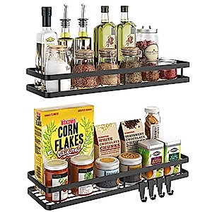 Couwilson Spice Rack Organizer Wall Mounted 15.7in 2 Pack Hanging Seasoning Spice Organizer Shelf, Spice Rack storage for Cabinet or Wall Mount with 4 Strong Hooks, for Kitchen, Bathroom