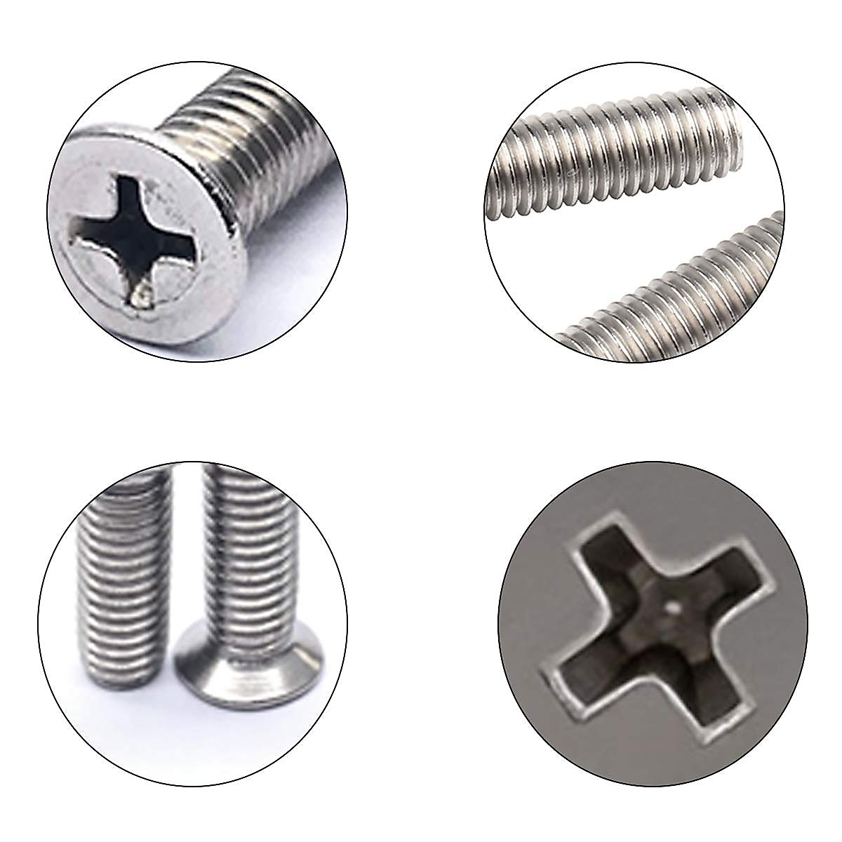 50pcs M6-1.0 x 25mm Stainless Steel Countersunk Head Screws, Metric Coarse Thread Flat Head Bolt, Phillips Drive (Size: 6×25)