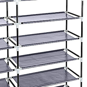 SoSo-BanTian1989 Metal Tube Frame Shoe Rack with Fabric Cover, 36 Pairs Portable Shoes Cabinet Storage Organizer (Dark Gray)