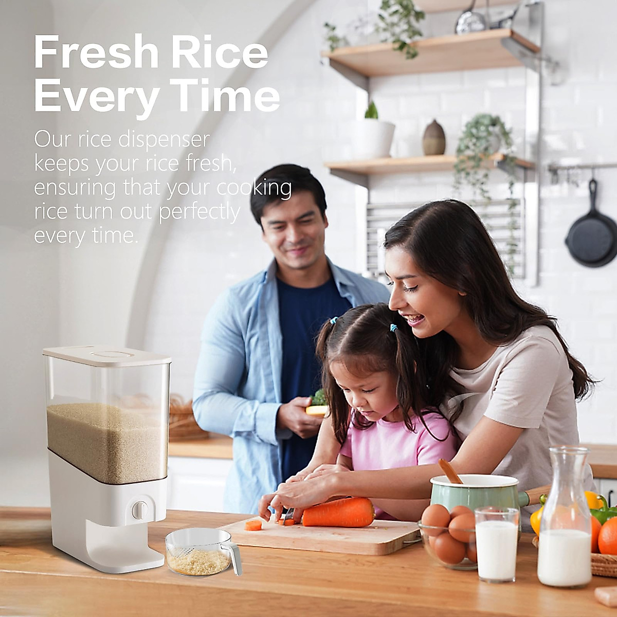 LivLab 22-25lbs Rice Dispenser, 10.5 Qt/10L/25 lbs Grain Storage Container with Measuring Cup Cereal Dispenser Cereal Bucket for Kitchen Pantry Organization