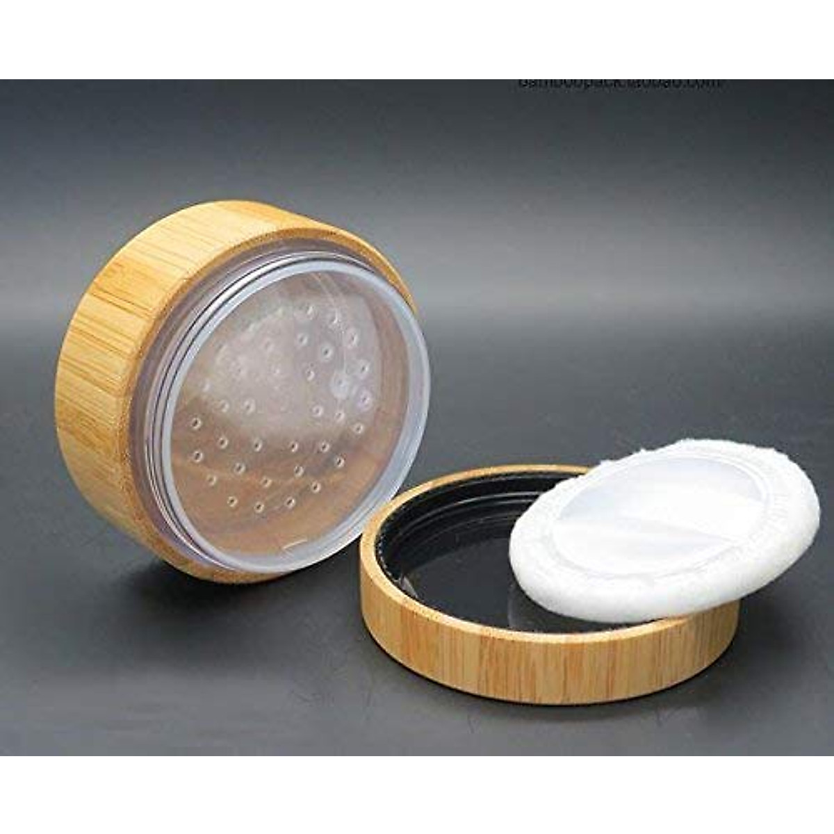 1Pcs 1OZ/30ml Empty Refillable Eco-friendly Bamboo Comestic Make-up Loose Powder Box Case Jar Pot Container Holder With Screw Lid Powder Puff And Sifter