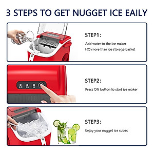 Joy Pebble Ice Maker Countertop with Handle, Self-Cleaning Portable Ice Machine with Basket and Scoop, 9 Cubes in 6 Mins, 26Lbs/24H Handheld Ice Maker for Home/Kitchen/Office/Party (Red)
