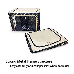 Oxford Fabric Storage Box with Steel Frame,Foldable Stackable Container Organizer with Large Window & Carry Handles Bedroom Closet Organization for Clothes Bedding Sheets Blanket Pillow