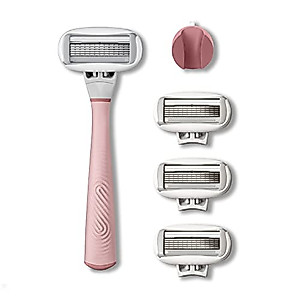 Flamingo 5-Blade Razors for Women - 1 Razor Handle + 4 5-Blade Refills + 1 Shower Holder - Rose