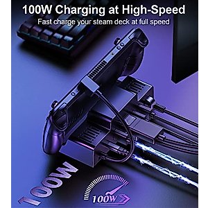 Docking Station for Steam Deck/ROG Ally, 7-in-1 Steam Deck Dock Stand with HDMI 2.0+DP 1.4 4K@60Hz, 3 USB-A 3.1 gen 2,Gigabit Ethernet and Fast Charging USB-C Port Compatible with Steam Deck/ROG Ally