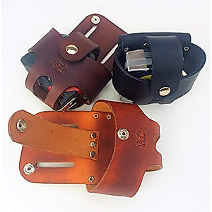 Basket Style Leather Tape Measure Holder by AP Saddlery (Dark Brown)