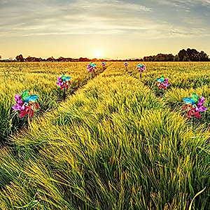 HYLYING 10 PCS Bird Blinder Repellent Pinwheels, Colorful Windmill to Scare Birds Away, Holographic Pin Wheels Keep Birds Away Spinners for Garden Yard Patio Lawn Farm Decor