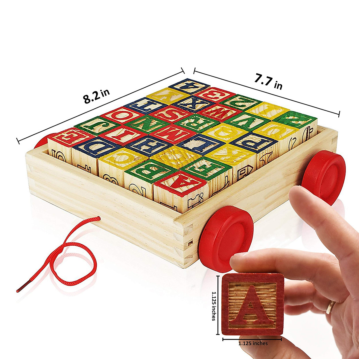 Number 1 In Service Wooden Alphabet Blocks, Best Wagon ABC Wooden Block Letters Come in a Pull Wagon for Easy Storage and Movement, Most Entertaining Wooden Toy for Toddlers, 30 Pieces Set.
