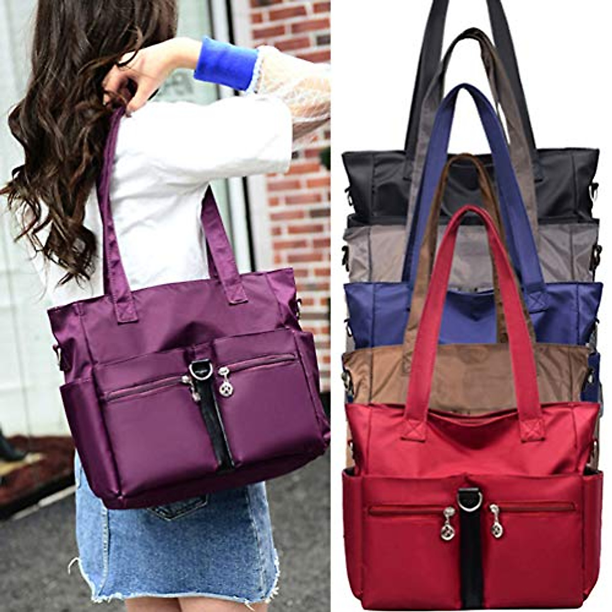 Fabuxry Women Casual Totes Handbags Shoulder Bags Purses Soft Nylon Bag Black