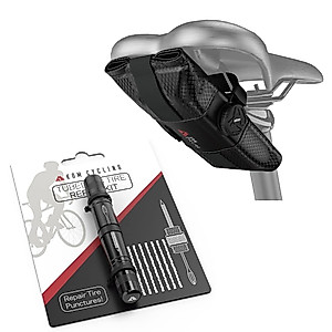 KOM Cycling Tubeless Tire Repair Kit for Bikes Saddle Tool Roll Bag for Road, Mountain Biking, and Gravel Cycling Bundle