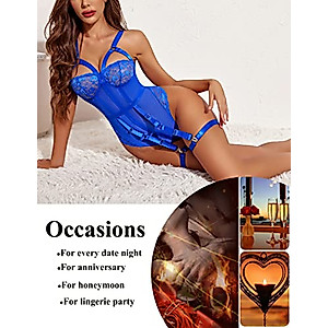 Avidlove Garter Lingerie Sexy Lace Chemise Sexy Corset Teddy Lingerie with Garter Belt(Royal Blue, L)