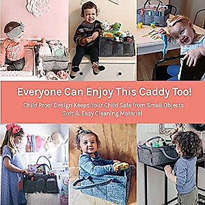 Premium Baby Diaper Caddy Organizer | Portable Nursery Storage Bin | Planner Caddy | Portable Craft Storage Organizer | Car Seat Tote with Zipper Pocket & 5mm Heavy Duty Felt (Grey/Turquoise)