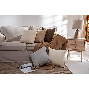 Elara Star Set of 2 Linen Throw Pillow Cases Solid Square Decorative Pillow Covers 18x18 Inch for Couch Sofa Bed Chair,Natural Linen