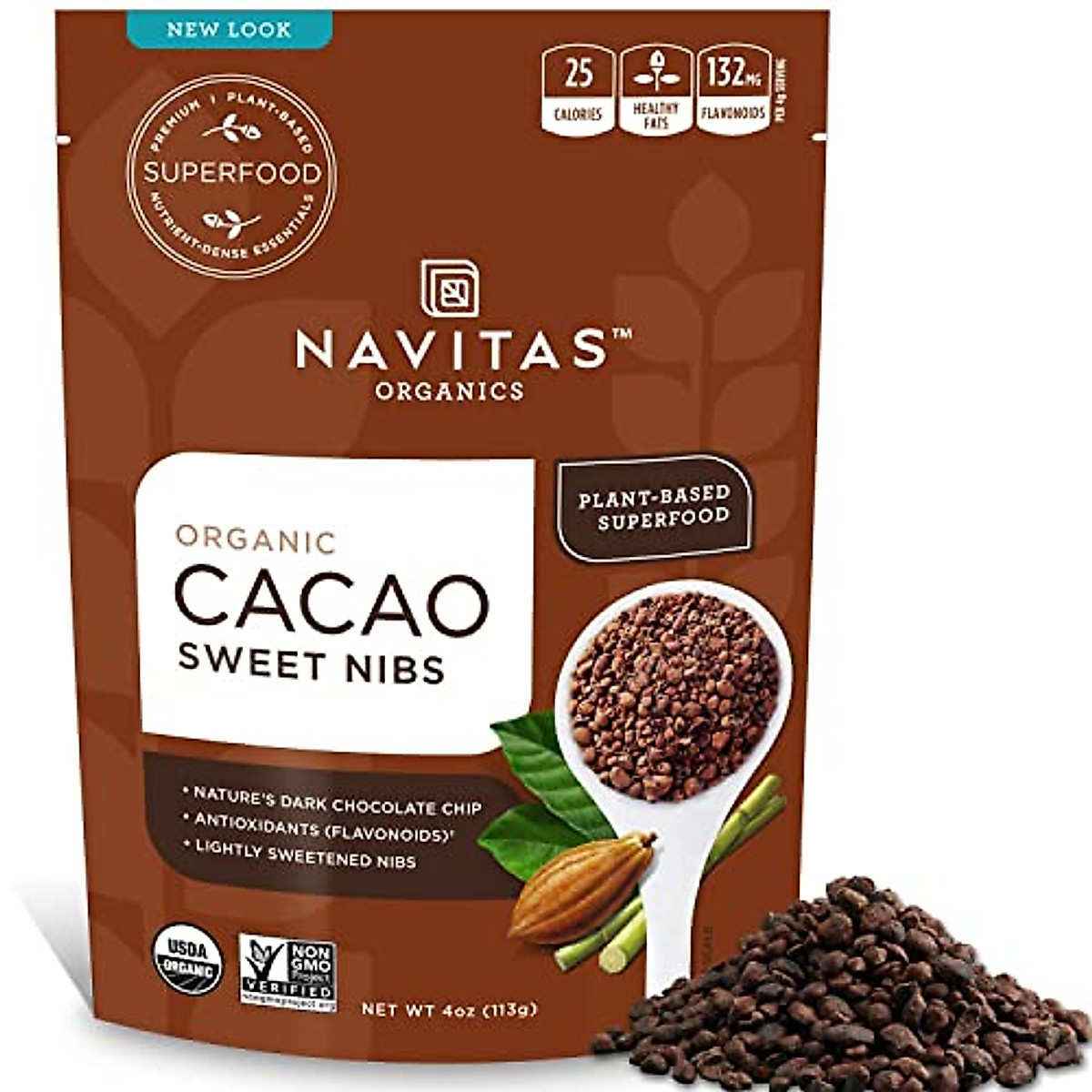 Navitas Organics Cacao Sweet Nibs, 4oz. Bag, 28 Servings — Organic, Non-GMO, Gluten-Free
