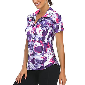 LURANEE Womens Golf Shirt,Workout Tops Short Sleeve Half-Zip SPF 50+ Sun Protection Shirts Cooling Dry Fit Running Clothes Lightweight Hiking Sport Yoga Jacket Active Wear Tie Dye Medium