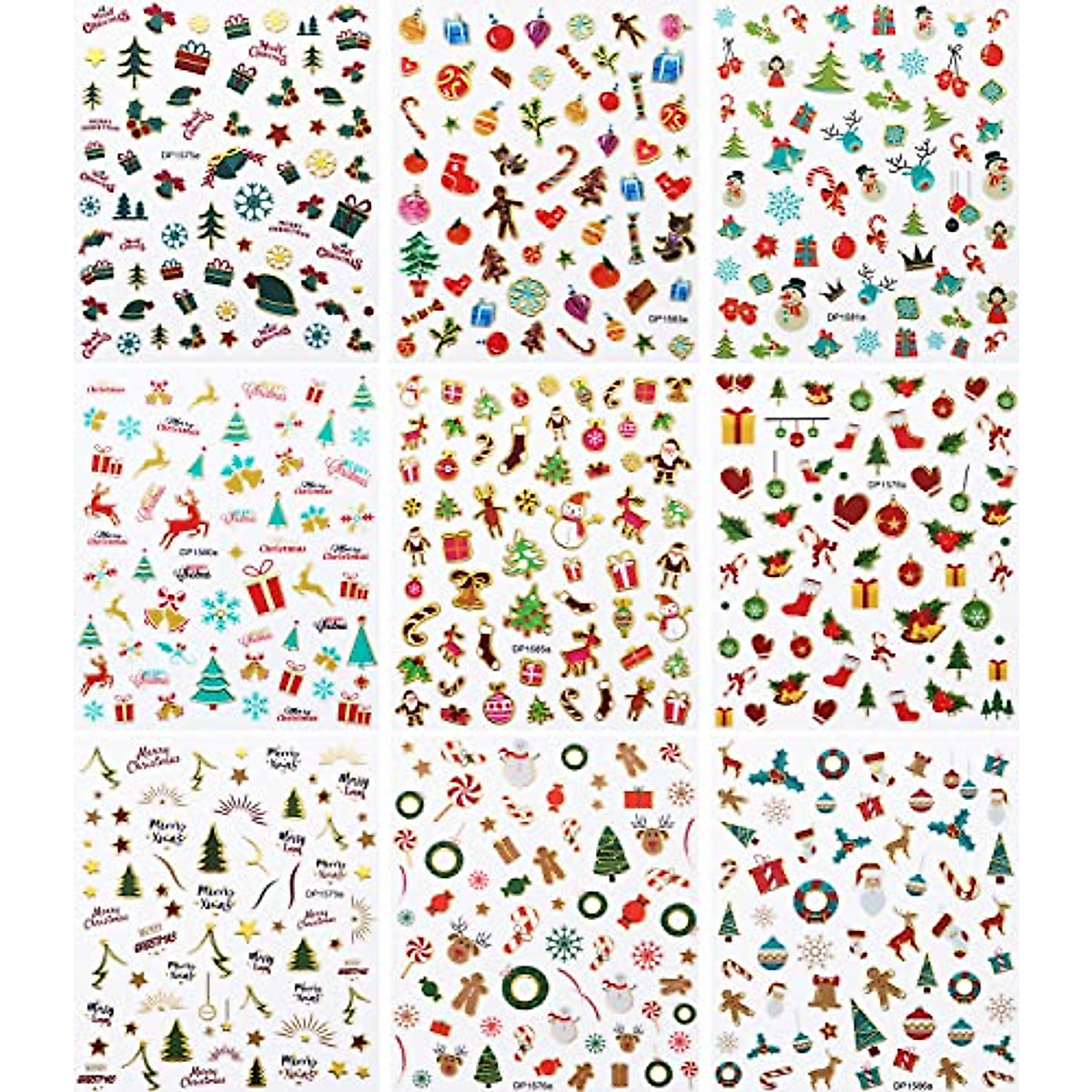 Christmas Nail Stickers, 3D Metallic Christmas Nail Art Decals Snowflakes Christmas Tree Snowmen Santa Claus Reindeer Gift Xmas Nail Design Self-Adhesive Metal Gold Winter Nail Decals for Women Girls(9 Sheets )