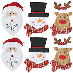 LERTREE 6PCS Christmas Snowman Tableware Holder Silverware Holder Pockets Set Knife Spoon Fork Bags