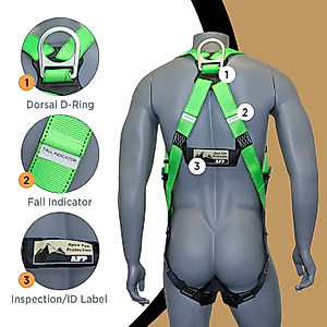 AFP Universal Full-Body Fall Protection Safety Harness with Dorsal D-Ring and Mating Buckle Legs | High-Visibility Green | Shock Absorbing Lanyard & Tool Lanyard (OSHA/ANSI)