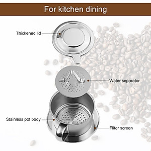 Vietnam Coffee Pot Stainless Steel Vietnamese Coffee Drip Filter Maker Vietnamese Coffee Pot Set for Home Kitchen Office Outdoor