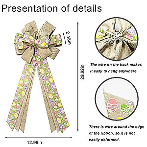 Large Easter Wreath Bows for Front Door, Flaxen Burlap Ribbon Bow Easter Bunny Bows Holiday Spring Bow Tree Topper Bows for Easter Party Decorations Supplies