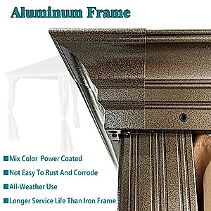 Hard Top Gazebo, Galvanized Steel Double-Layer Roof Aluminum Outdoor Gazebo, with Curtains and Nets, Permanent Use Backyard Pavilion, Suitable for Patio, Garden and Lawn (12'x20', Brown)