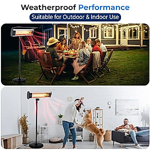 SereneLife Infrared Patio Heater, Electric Patio Heater for Indoor/Outdoor Use, Portable Stand Heater with Remote Control, 1500 W, for Restaurant, Patio, Backyard, Garage, Decks (Black)