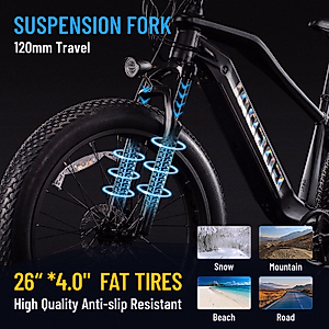 Sarahbridal Electric Mountain Bike for Adults Electric Bike 26 inch*4.0'' Fat Tire E-Bikes with 48V 15ah 750W Motor Removable Cells Battery Snow Beach Mountain E Bike Shimano 7-Speed