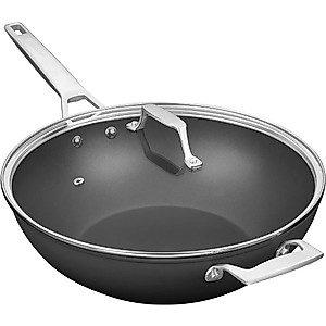 MsMk Titanium and Ceramic Nonstick Wok pan with lid，12.5 Inch Woks & Stir Fry Pans with Stay-Cool Handle，Flat Bottom Wok Suits for Induction, Electric, Gas, Halogen, All Stoves