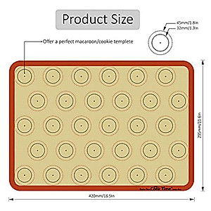 Macaron Silicone Baking Mat - Set of 2 Non Stick Silicon Macaroon Baking Sheet Cookie Liner(BPA Free/Reusable/Half Sheet),Perfect Cooking Kit for Macarons,Pastry,Cake and Bread Making (Red)