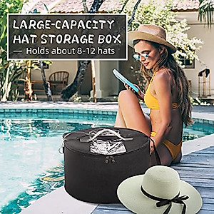 LITLANDSTAR Hat Organizer for Women and Men, Round Hat Storage Box Portable Felt Hat Container Foldable Hat Holder with Dust Proof Lid, Hat Rack for Closet or Travel (17" D x 10" H, Black)