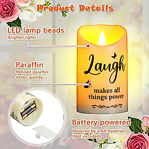 2 Pieces Inspirational Flameless LED Candles with Remote, Battery Operated Plastic Warm Light Christian Spiritual Gifts for Women Men with Live Love Laugh Faith Home Thanksgiving Religious Decor