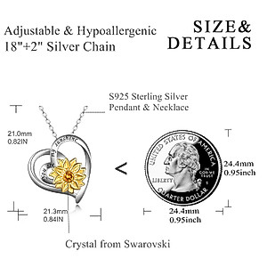 AOBOCO Sunflower Necklace Sterling Silver Sunflower Heart Pendant Jewelry You Are My Sunshine Gifts for Wife Women