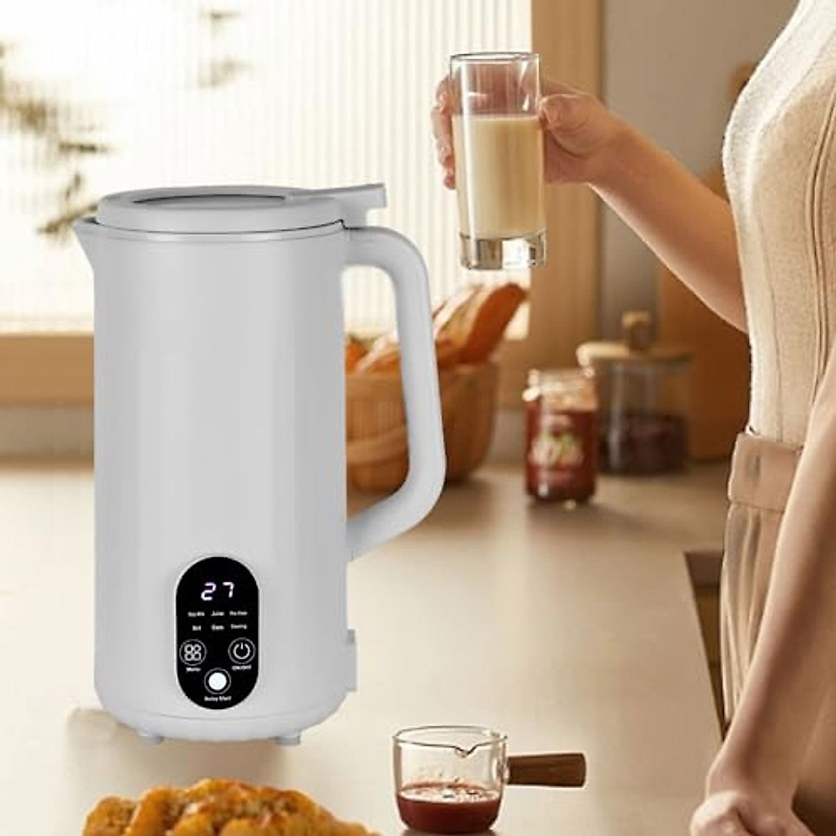 Automatic Soy and Nut Milk Maker,27oz/800ml,Food Processor,Rice Paste,Juice,Baby Food Hot Blender, Smoothie,Corn,Crushing Ice,Delay Start/Keep Warm & BPA Free (White)