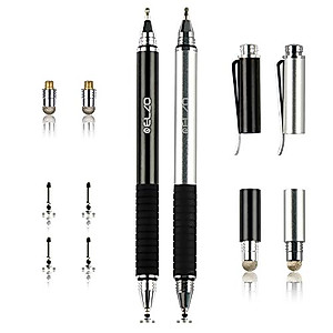ELZO 3 in 1 Stylus, Disc Stylus Touch Screen Pens and Gel Pen Combo, 2 Pcs with 6 Replacement Tips for All Touch Screens Tablets and Cell Phones, iPhone/iPad/Samsung/Lenovo and More