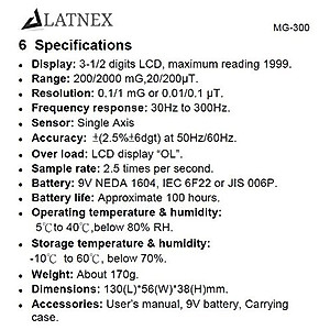 LATNEX MG-300 LF Magnetic Field Meter, Measures EMF from High-Power Transmission Lines, Appliances, Electrical Wires - Perfect for EMF Home Inspections