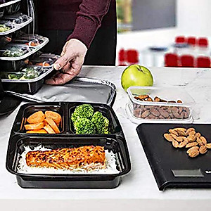 [150Pack] 32oz Meal Prep Containers, Black Plastic Container, 3 Compartment Lunch Box, Bento Box, To go Food packaging, Reuseable