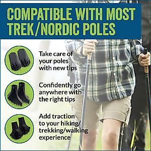 Round Wide Four Pack Hiking Poles Replacement Feet (Paws/Ferrules/Caps) - Extra Durable - Fits All Trekking and Walking Poles - Choice of Round or Tapered Styles