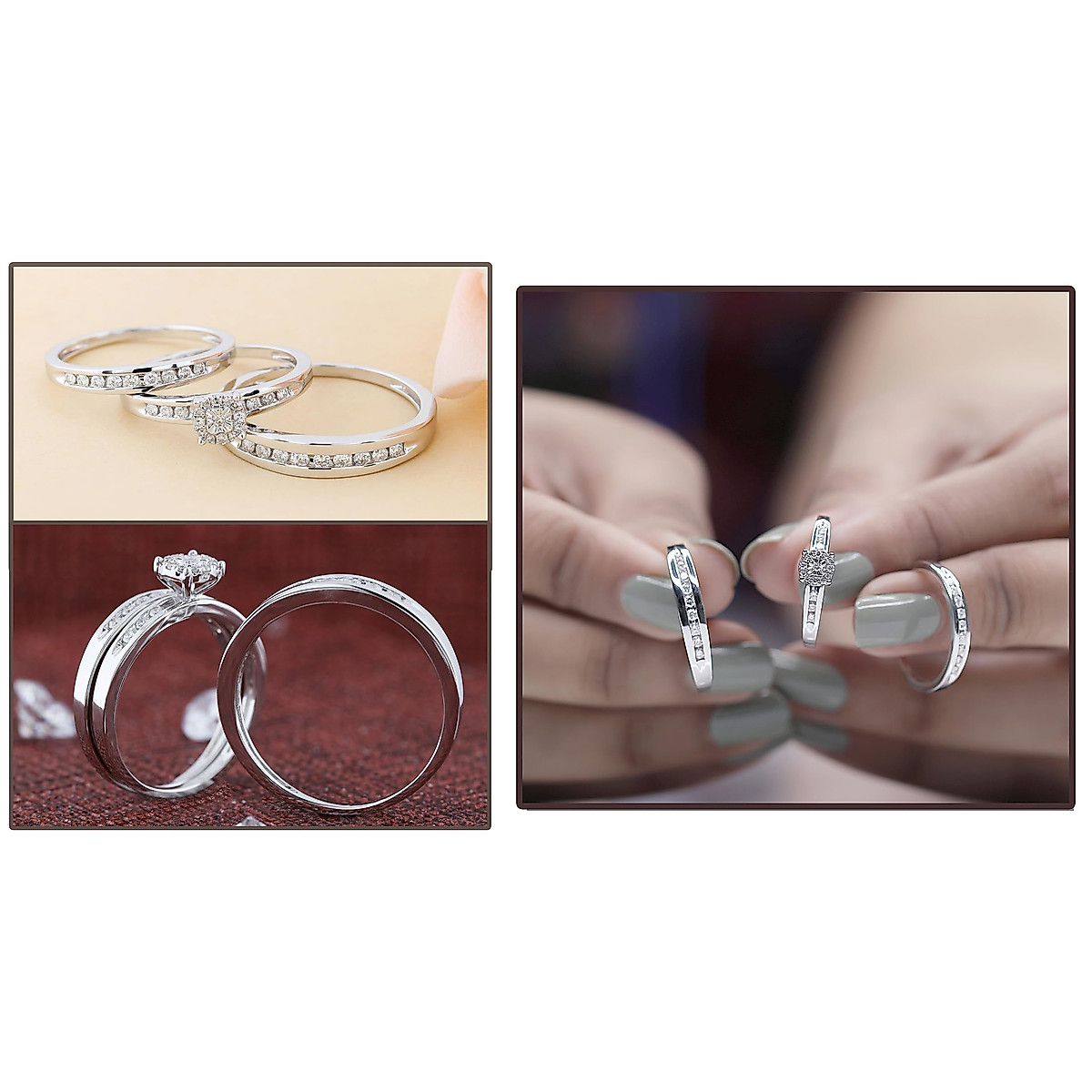 Dazzlingrock Collection 0.49 Carat Round Lab Grown White Diamond Cluster Wedding Trio Ensemble Set in in 925 Sterling Silver, Women Size 7.5 and Men Size 10