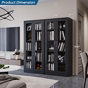 PEUKC Display Cabinet with Glass Doors, Curio Cabinets with 4 Adjustable Shelves, Locking Glass Cabinet Display Case for Home, Office, Clinic, Pantry, Assemble Required, Black