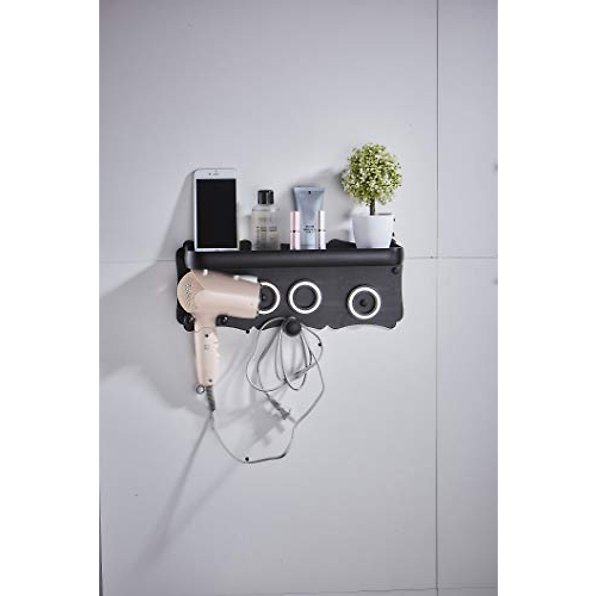 Magik Magnetic Supersonic Hair Dryer Accessories Metal Wall Mount Holder Hanger for Dyson and Other Hair Dryers Bathroom Toothbrush Makeup Cosmetic Shelf Rack Caddy Storage Organizer (Large, Black)