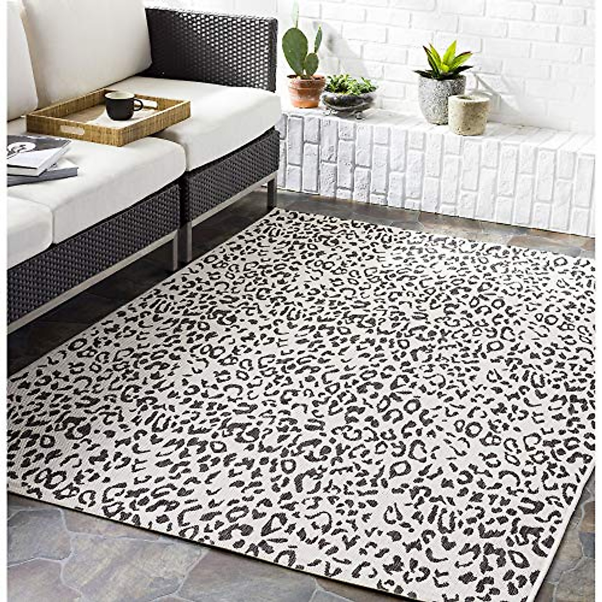Artistic Weavers Esperanza Leopard Outdoor Area Rug,5'3" x 7'7",Black/White